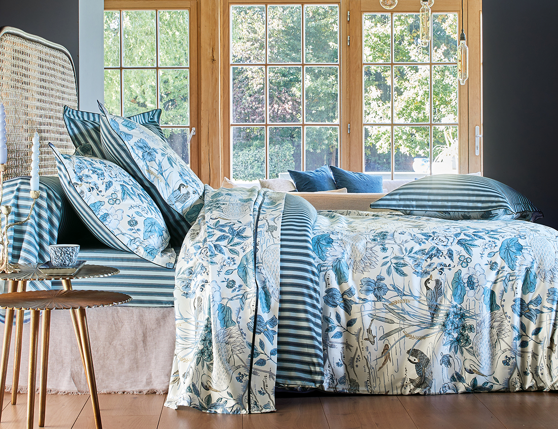 Drap plat Water Garden Bleu - Sanderson
